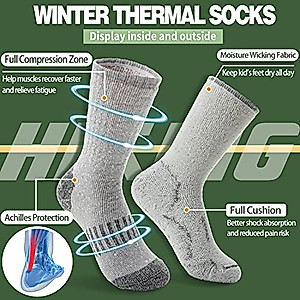 Sandsuced Kids Merino Wool Hiking Socks Girls Boys Winter Thermal Warm Cozy Boot Thick Cushion Gift Stocking Stuffers Socks 4 Pairs(Purle/Blue/Red/Grey,4-7 Years)