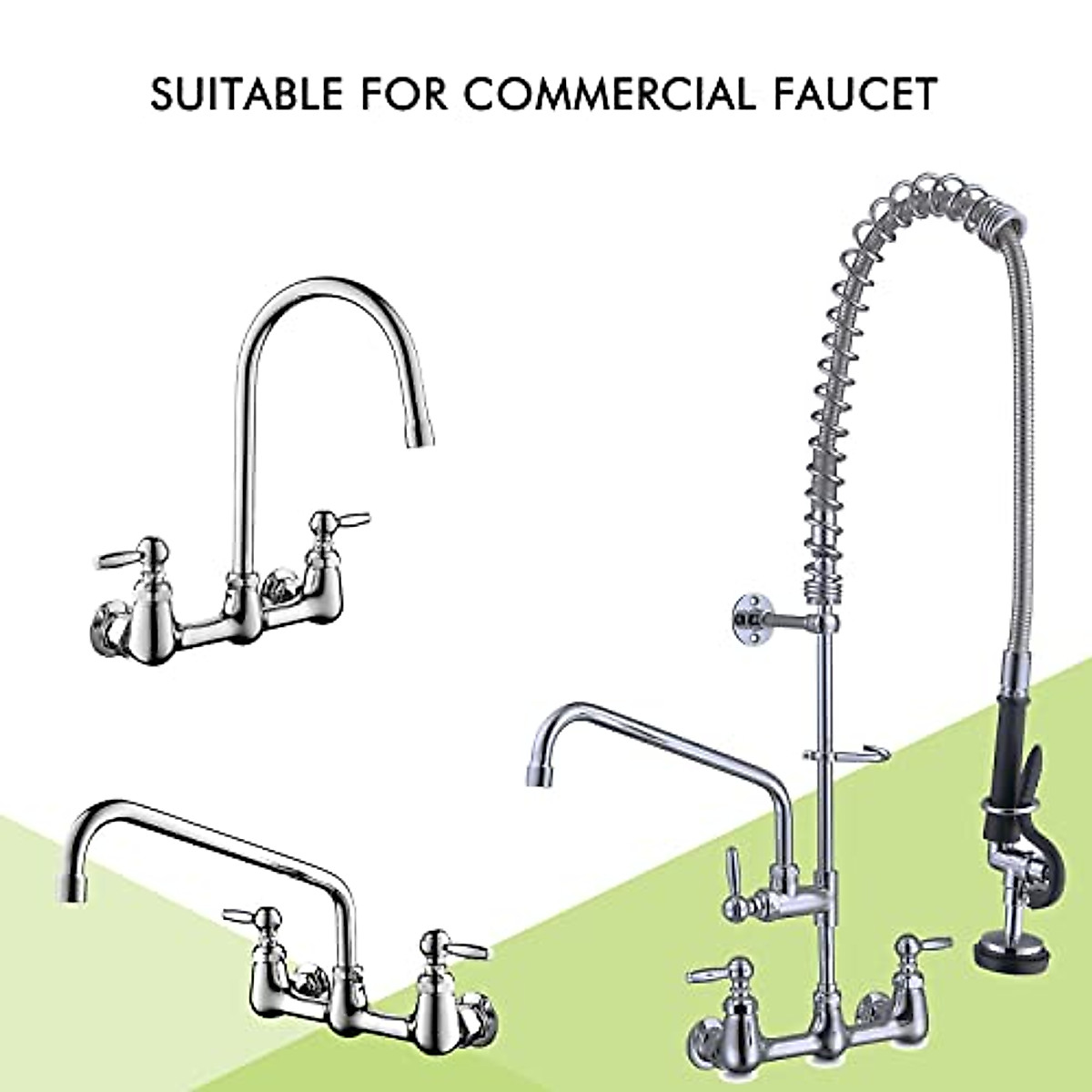 8 Inch Swivel Swing Nozzle Spout Replacement Kit for All Commercial Kitchen Sink Faucet, Add-on Spout Fits for 2 or 3 Bay Compartment Sink, 360 Degree Stainless Steel Chrome Finish(2.2 GPM)