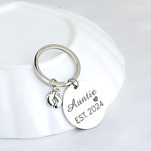 BNQL New Auntie Gifts Keychain Auntie EST 2024 Keychain Auntie Jewelry Gifts for New Auntie First Time Auntie Gifts (Auntie EST.2024)