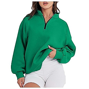 sweatshirt for women hoodies Womens 2023 Tredny Fall Zip Up Fleece Sweatshirt Puff Sleeve Pullover Tops Long Sleeve Fall Teen Girl Y2K Hoodies Green 2XL