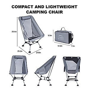 HITORHIKE Camping Chair with Nylon Mesh and Comfortable Headrest Ultralight High Back Folding Portable Compact for Camping, Hiking, Backpacking, Picnic, Festival, Family Road Trip (Grey)
