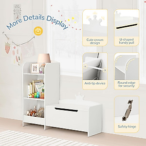 Curipeer Kids Bookshelf and Toy Storage Organizer with Reading Nook for Kids, 3-Tier Baby Nursery Bookshelf Bookcase with Bench and Storage Cabinet for Kid's Room, Nursery, Bedroom, Living Room(White)