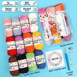12PACK Yarn for Crocheting and Knitting - 360 Yards of Cotton Yarn for Crocheting and Knitting Mini Project; Worsted-Weight Medium #4; Cotton-Nylon Blend Yarn for Beginners Crochet Kit Making