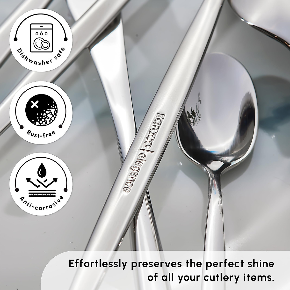 Karaca Lizbon 60-Piece Cutlery Set for 12 People -18/10 Stainless Steel, Dinnerware Tableware Silverware Service, includes Forks, Spoons, knives, forks, Teaspoons, Mirror Polished, Dishwasher Safe