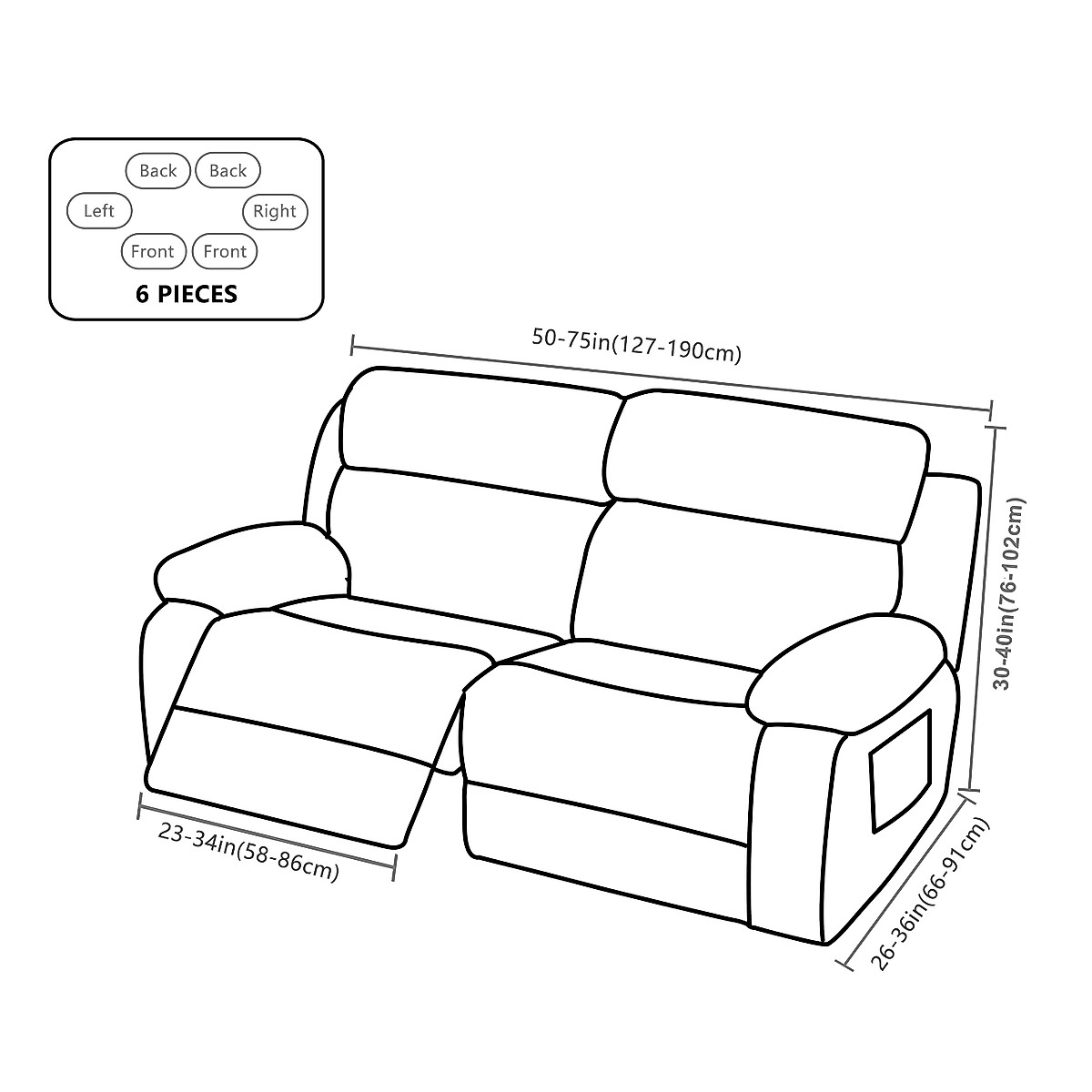 CRFATOP Stretch Recliner Loveseat Slipcover with Pockets 6 Pieces Dual Sectional Recliner Sofa Covers for 2 Seat Reclining Loveseat Couch Cover Washable Furniture Protector for Kids,11