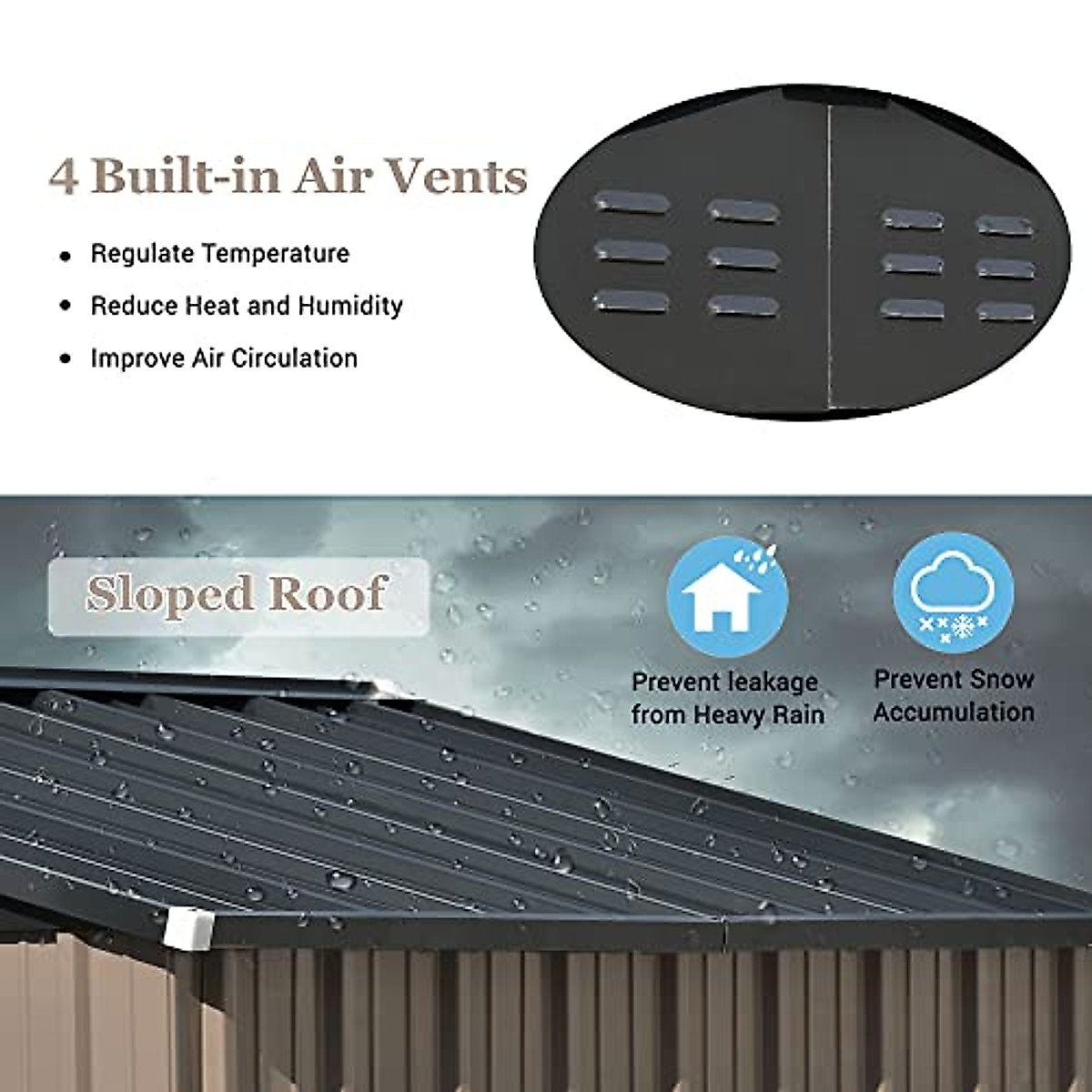 INLIFE Patio 8ft x6ft Bike Shed Garden Shed, Metal Storage Shed with Lockable Doors, Tool Cabinet with Vents and Foundation Frame for Backyard, Lawn, Garden, Brown