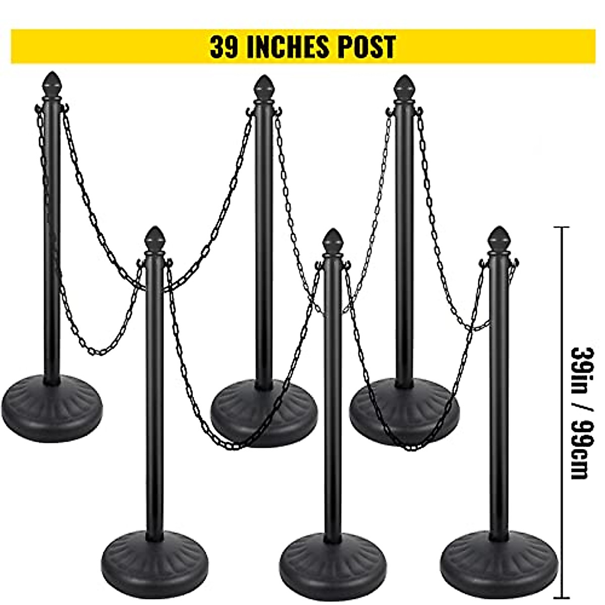 VEVOR Plastic Stanchion, 6pcs Chain Stanchion, Outdoor Stanchion w/ 6x39.5inch Long Chains, PE Plastic Crowd Control Barrier for Warning/Crowd Control at Restaurant, Supermarket, Exhibition, City Mall
