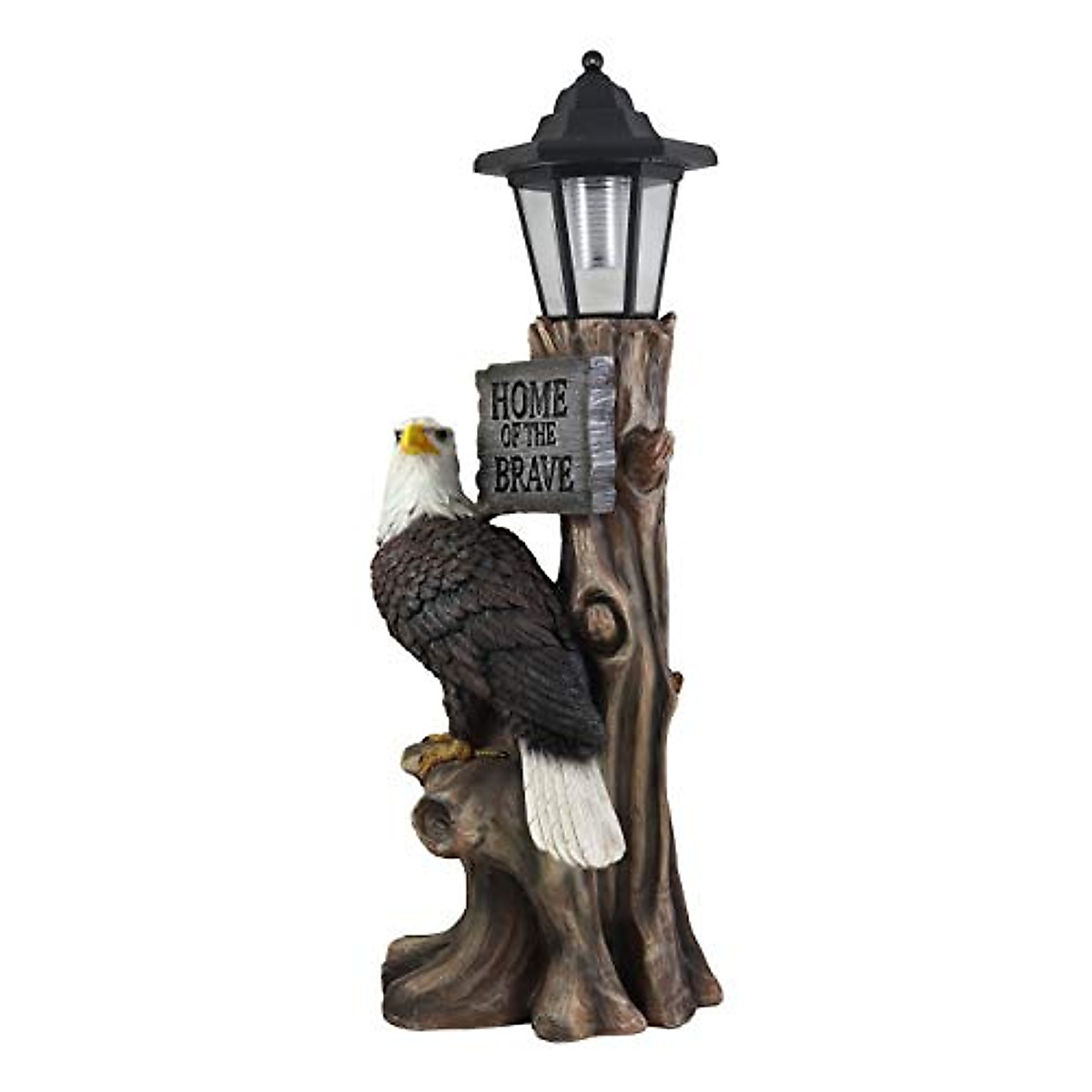 Ebros Home of The Brave Patriotic American Bald Eagle Perching On Tree Stump Garden Courtesy Night Light Statue Solar LED Lantern Lamp Guest Greeter Decor for Patio Poolside Home Figurine