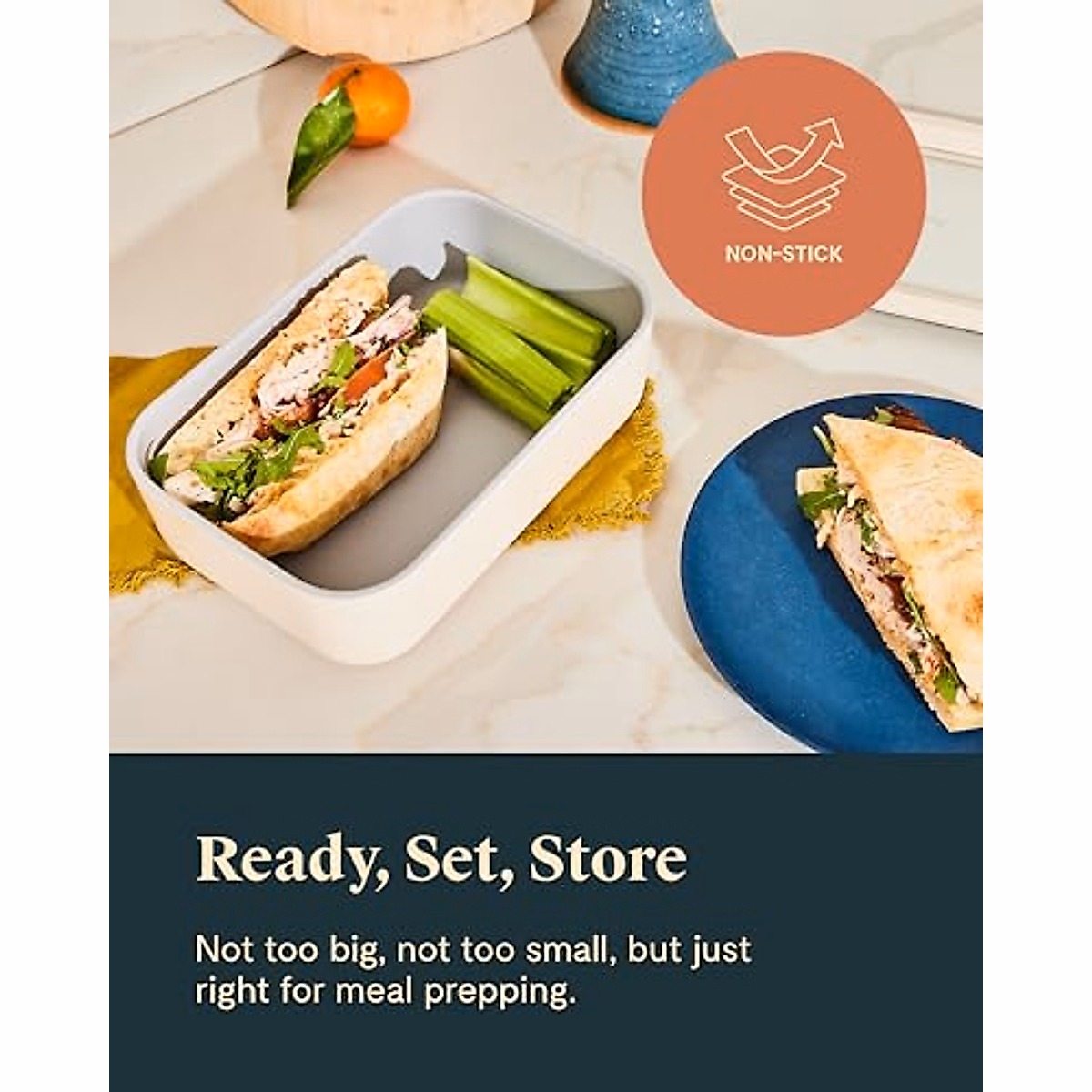 Caraway 6pc Glass Food Storage Set – 6.6 Cup Food Containers (6) - Ceramic Coated - Non Toxic, Non Stick with Lids - Microwave Safe - Navy