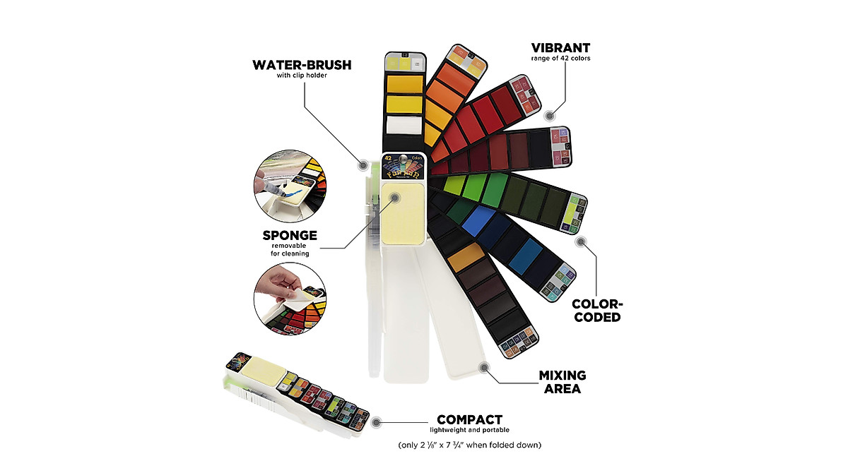 Fan Pan Portable Watercolor Set - 42 Colors for On-the-Go Painting