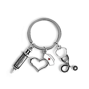 CHUXI Nurse Keychain Nurse Cap Stethoscope Syringe Pendant Keyring for Doctor Nurse Appreciation Graduation Gifts