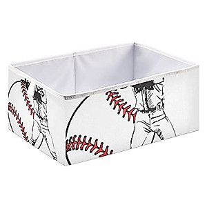 Kigai Baseball Player Storage Baskets, Foldable Organizer Bins,Waterproof Polyster Storage Cube with Handles, 11.02"x11.02"x11.02"