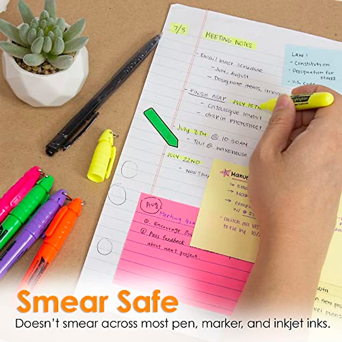 BAZIC Mini Highlighter Pen Assorted Color, Chisel Tip Broad Fine Line Highlighters Unscented (5/Pack), 1-Pack