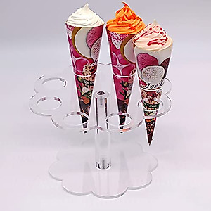 HMROVOOM 8 Holes Ice Cream Cone Holder,Acrylic Ice Cream Stand,Cone Holder Rack for Party Wedding Birthday(8 Holes Flower Shape)