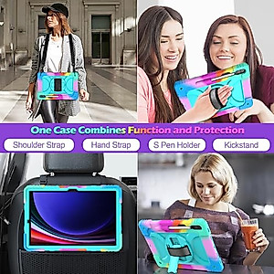 LTROP Protective Case for Samsung Galaxy Tab S9 Plus Case 2023 (SM-X810/ SM-X816B/ SM-X818U) 12.4 Inch, 9H Tempered Glass Screen Protector, S Pen Holder, Hand/Shoulder Strap & Kickstand, Aqua Teal