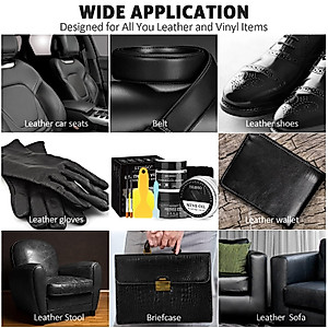 Black Leather Recoloring Balm, Leather & Vinyl Repair Kit with Mink Oil & Leather Filler for Leather Scratch Peeling, Fading Shoes, Vinyl Furniture, Car Leather, Sofa