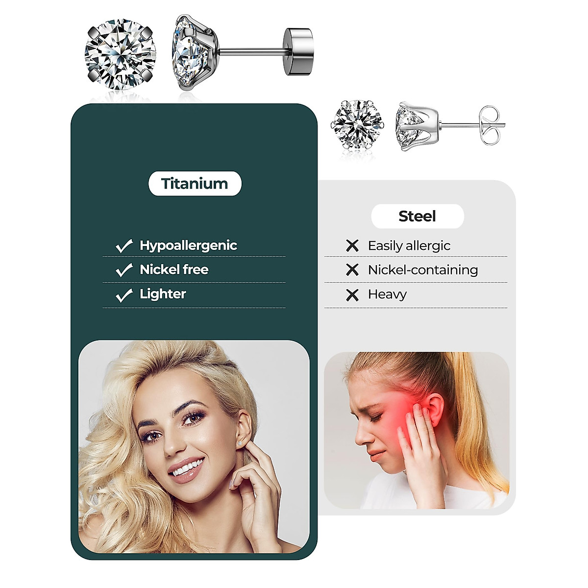 5 Pairs Set Ladies Titanium Earrings, Anti-Allergy Earrings, Noble and Classic, Acid and Alkali Resistant, Antioxidant, No Fading 3-7mm