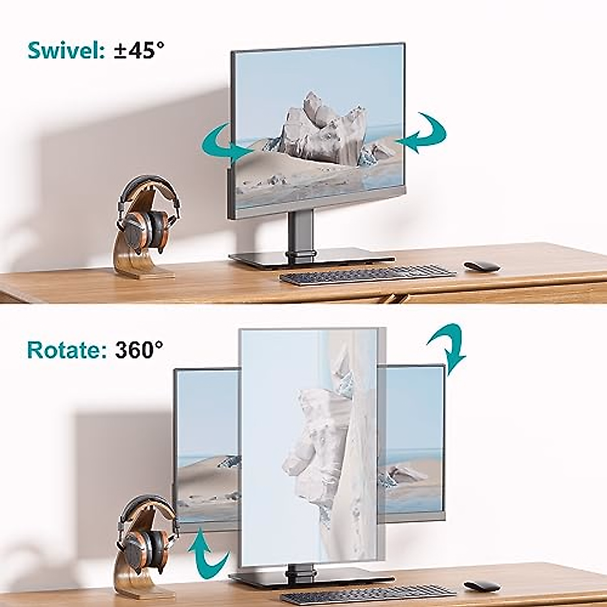 WALI Single Monitor Stand, Height Adjustable Monitor Mount, Free-Standing Desk Monitor Stand Riser with Mounting Holes 75 to 100mm Fits Monitor Screen up to 32 inch, 33lbs (GMF001N), Black