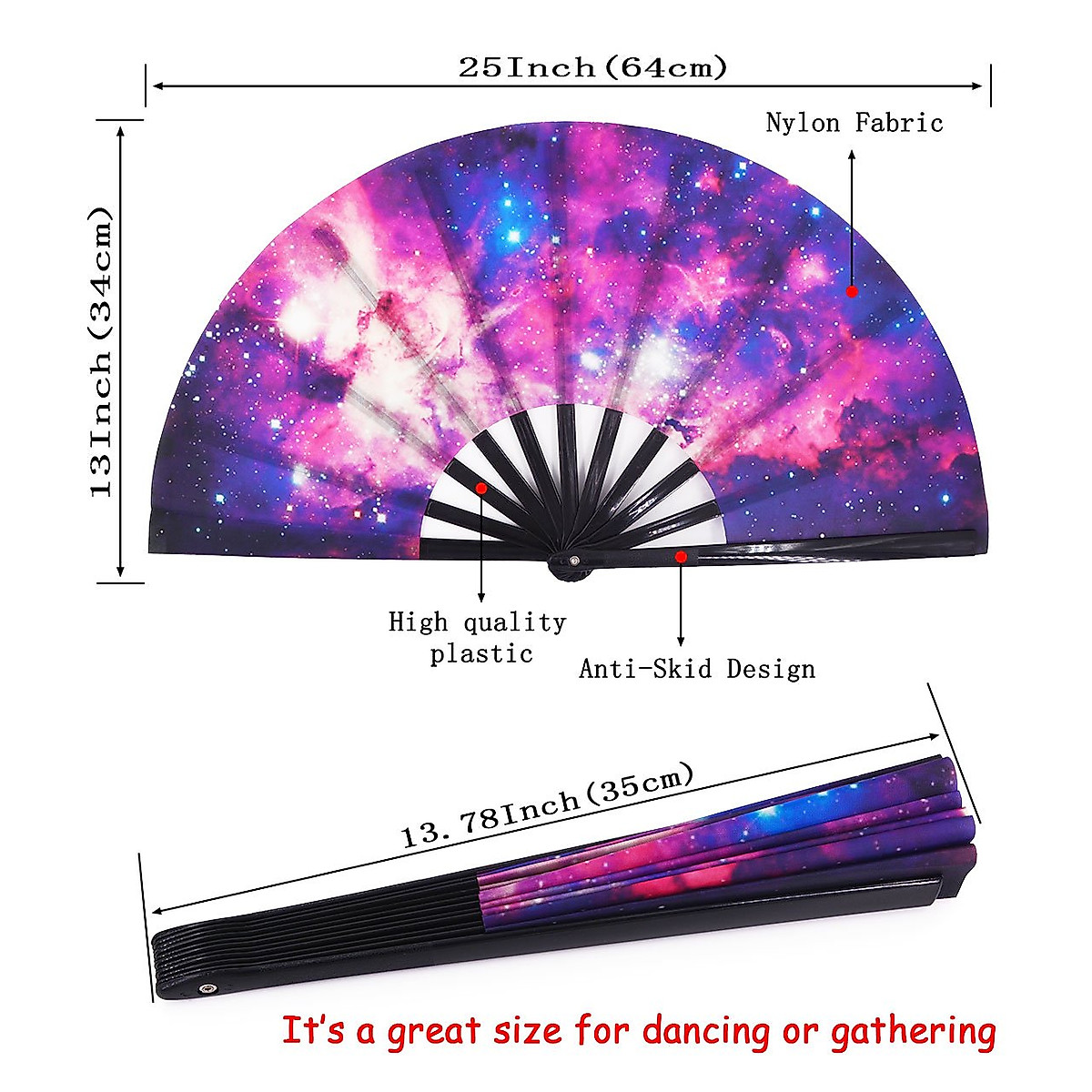 Amajiji Large Galaxy Folding Fan, Chinease/Japanese Folding Nylon-Cloth Hand Fan, Hand Folding Fans for Women/Men, Hand Fan Festival Gift Fan Craft fan Folding Fan Dance Fan (AM2)