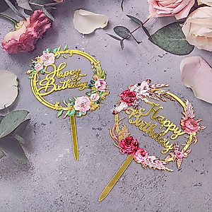 4pcs Gold Flower Acrylic Happy Birthday Cake Topper Cake Decoration Supplies