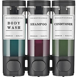 Shower Soap Dispenser Wall Mounted No Drill Shampoo Dispenser for Shower Wall Shampoo and Conditioner Dispenser Bathroom Hotel 3 * 300ml Black with Labels