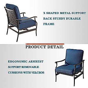 Festival Depot 4pc 4 Seats Patio Conversation Outdoor ArmChairs Loveseat Set with Coffee Table Fabric Metal Frame Furniture Garden Bistro Seating Thick Soft Cushions (Blue)