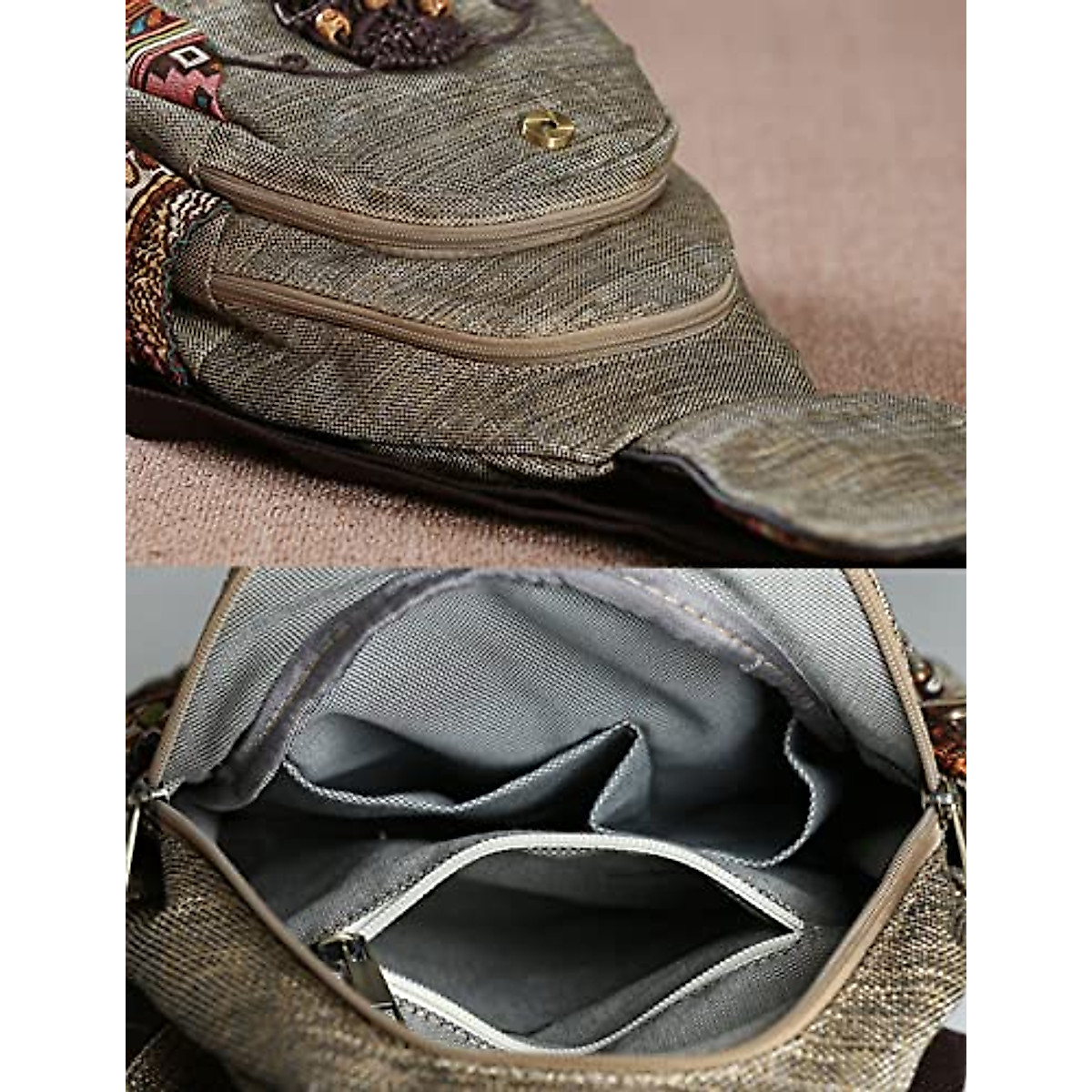 POPUCT Cotton Boho Small Backpack Fashion Hand Knitting Mini Chest Bag for Women and Girls(brown)