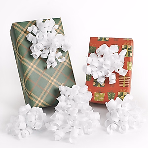 HUIHUANG White Bows for Gift Wrapping, White Curly Ribbon Bows Self Adhesive Burst Gift Bow for Christmas Presents, Wine Bottle, Treat Bags, Bridal Shower Wedding Party Favor - 6 Counts