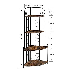 VECELO 4-Tier Ladder Corner Shelf with Metal Frame, Multipurpose Bookshelf Bookcase, Plant Stand & Storage Display Shelves for Living Room, Bedroom, Office, Rustic Brown