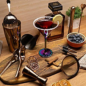 Bartender Kit 11-Piece Stainless Steel Cocktail Shaker Set | Perfect Home Professional Bar Tools, 27/20 OZ Weighted Boston Shakers, Lemon Squeezer, Strainer (Julep, Mesh) | ARSSOO Bar Set (Rose Gold)