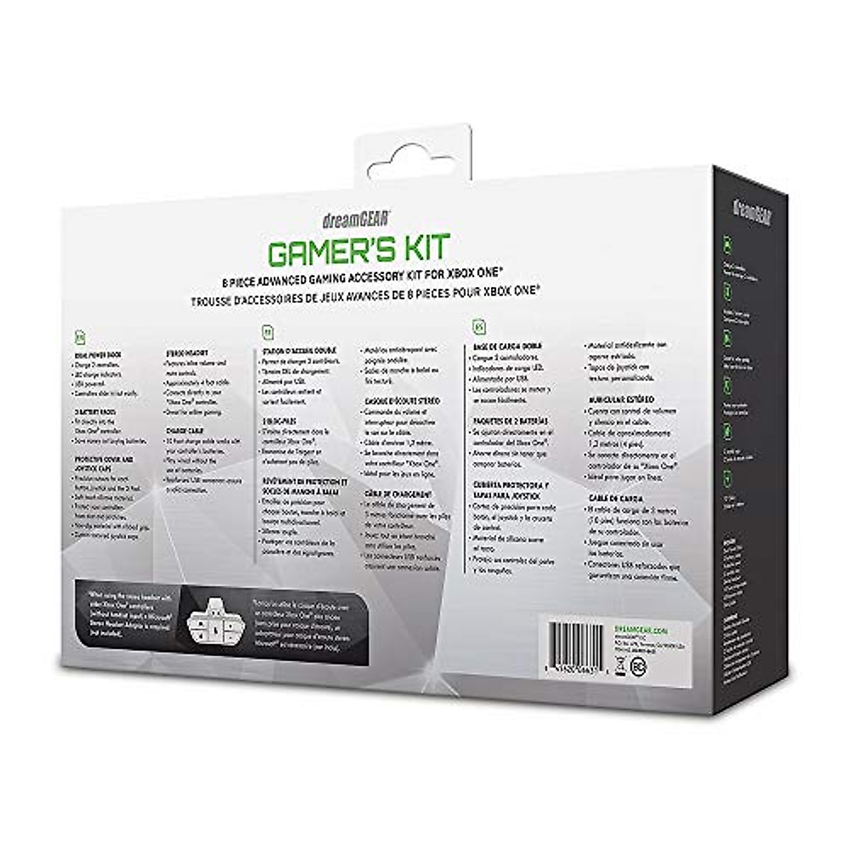 dreamGEAR 8 in 1 Gamers Kit for XBOXONE: Includes Charging dock/USB/Gaming Headset/Protective Covers and (2) 800 mah Rechargeable batteries (6631)