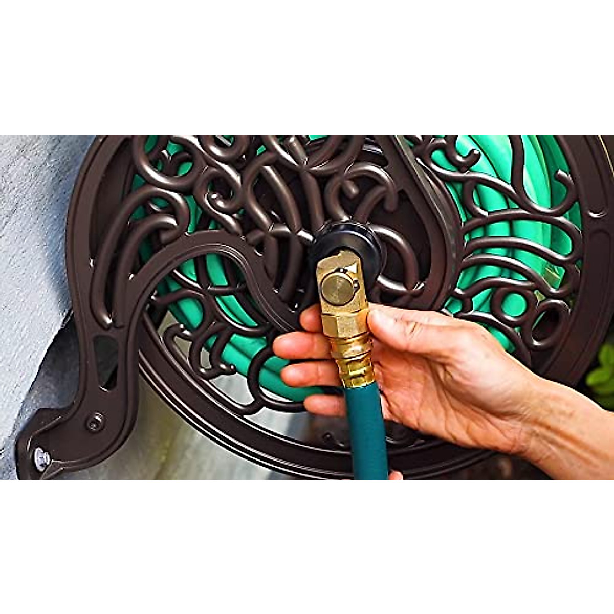 Liberty GARDEN 704 Decorative Cast Aluminum Wall Mount Garden Hose Reel, Holds 125-Feet of 5/8-Inch Hose - Bronze