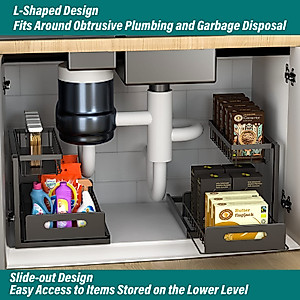 Under Sink Organizers and Storage - ZeJlo Metal 2 Tier Rustproof Under Cabinet Storage - Sliding Kitchen Sink Organizer for Kitchen Bathroom