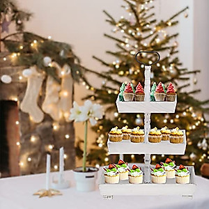 3 Tier Serving Tray, Rectangle Tiered Tray, Farmhouse Table Decor Cake Stands Round Wooden Tray Three Tier Tray with Metal Handle Large Storage Tray,Home Kitchen Shelf Coffee Bar Table