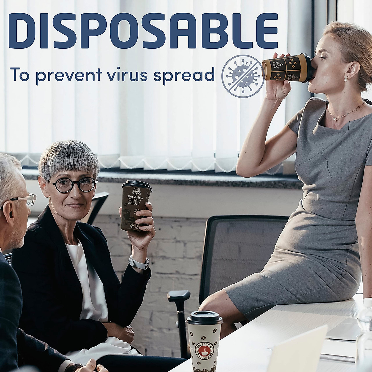 JUST PACK IT [12 oz - 100 Sets with Lids] PREMIUM Paper Hot Coffee Cups with Resealable Lids - Leak Free To Go Disposable Hot Beverage Drinks