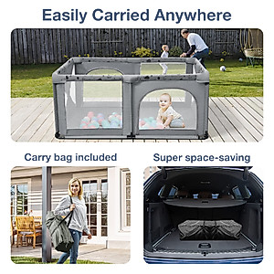 Foldable Baby Playpen, ALVOD 59 * 47 inches Portable Playpen for Babies and Toddlers Indoor & Outdoor Kids Safety Playpen with Carrying Bag, Dark Gray
