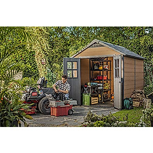 Keter Newton 7.5x9 Large Resin Outdoor Storage Shed Kit – Perfect to Store Patio Furniture, Garden Tools, Bike Accessories, and Lawn Mower, Mahogany Brown