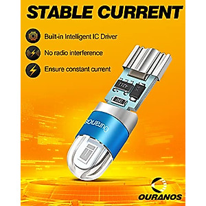 Ouranos 194 LED Bulb Blue No Polarity 168 T10 2825 LED Light Bulb for Car Interior Dome Map Door Courtesy License Plate Lights, Car Interior Atmosphere Blue Light Bulb