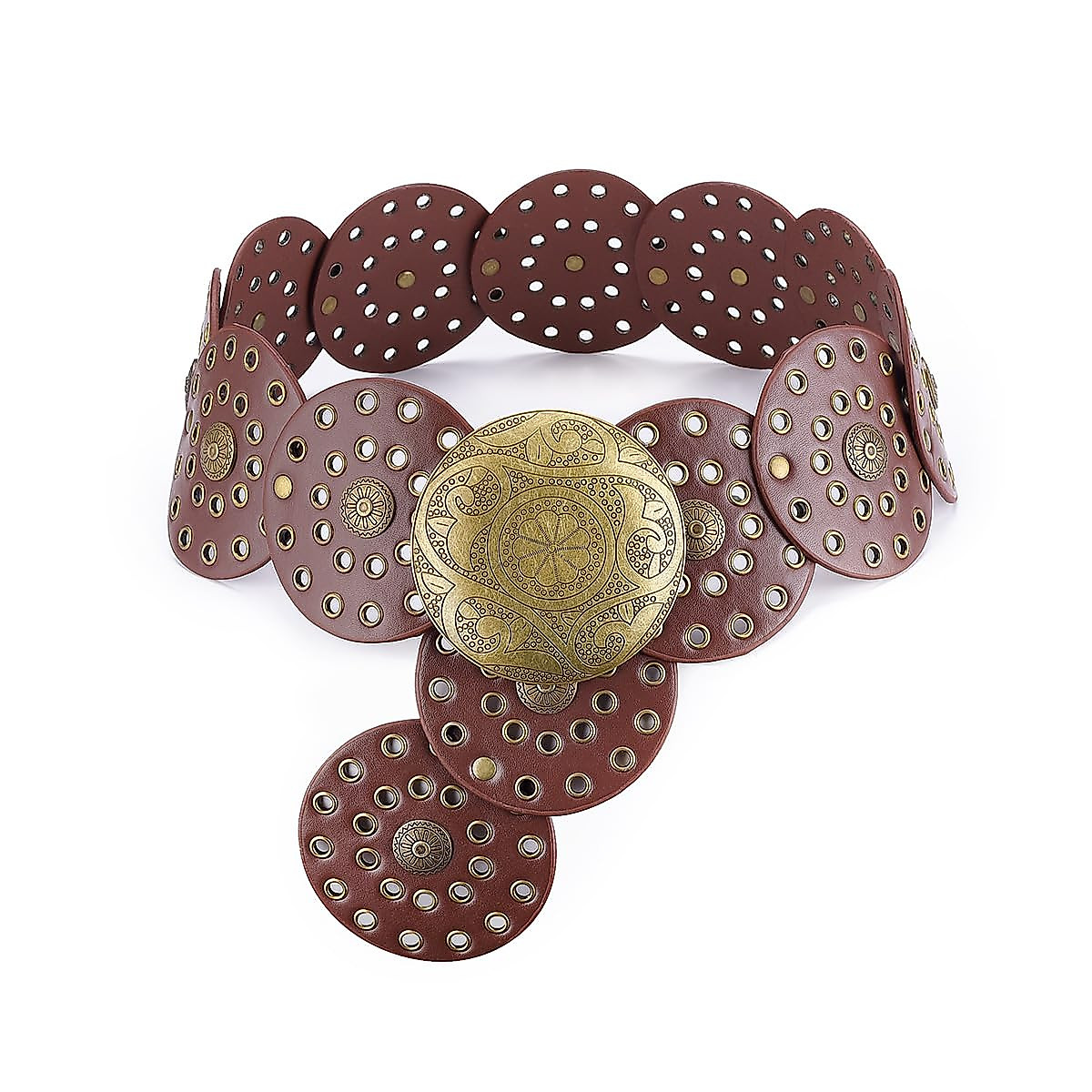 Concho Belts for Women Western Style, Vintage Wide Leather Belt, Circle Whippy Concho Belts, Boho Moroccan Belt Black (Brown, 115cm/45in)