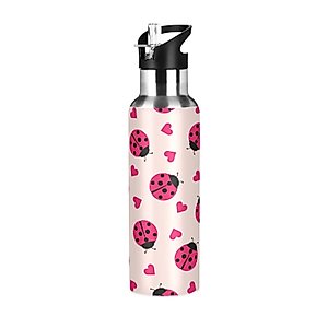 KEEPREAL Cute Ladybug Water Bottle with Straw, 22 OZ Sports Water Bottle BPA Free Stainless Steel Water Jugs for Gym, Travel, Working, Outdoor
