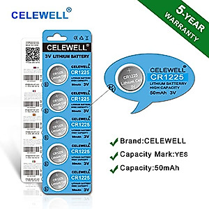 CELEWELL 【5-Year Warranty】 5 Pack CR1225 3V Lithium Battery