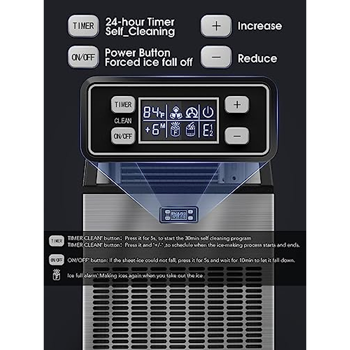 Joy Pebble Commercial Ice Machine,265 lbs/24H/11,500pcs,120pcs/Cycle,Ice Size Control,24H Timer,Ice Maker Machine Under Counter for Restaurant/Bar/Office/Home/Party