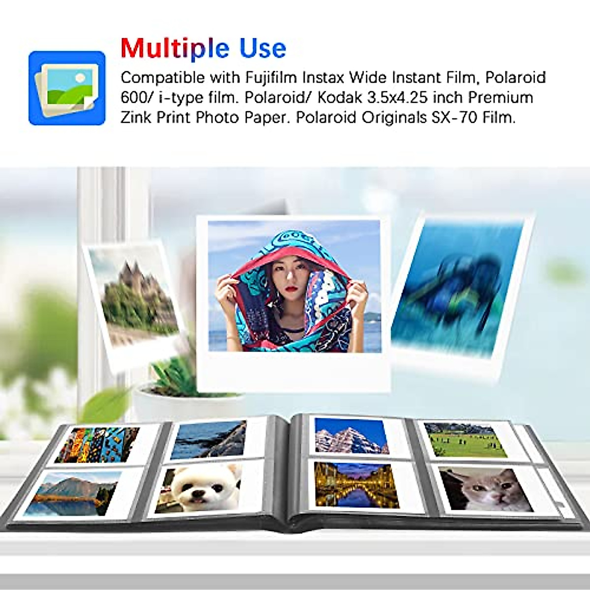 160 Pockets Photo Album for Fujifilm Instax Wide 300 Camera, Polaroid 600 Photo Album, Albums for Polaroid Now+ Now OneStep2 OneStep+ 600 Instant Film Camera, POP Lab Instant Print Camera (Black)