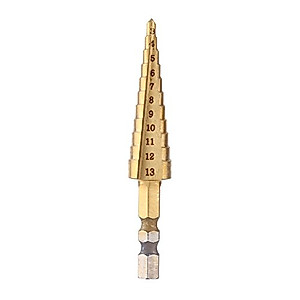 Akozon Step Drill, 1pc High Speed Steel Coated Step Drill Bit Cutter Hex Shank Power Tools 3-13mm, HSS Professional Pagoda Step Drill Bit Set Step Drill Bit Cone Drill Bit