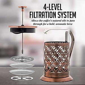 OVENTE 20 Ounce French Press Coffee & Tea Maker, 4 Filter Stainless Steel Filter Plunger System & Durable Borosilicate Heat Resistant Glass with Free Scoop, Perfect for Hot & Cold Brew, Copper FSF20C