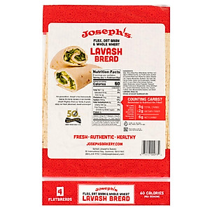 Joseph's Combo Value Pack, Flax, Oat Bran & Whole Wheat, Low Carb Pita Bread, Lavash Bread, and MINI Pita, Fresh Baked (1 Pack Each, 3 Packages Total)