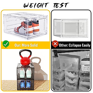 ARSTPEOE Upgrade Harder Solid Plastic Shoe Organizer, Shoe Storage with Magnetic Front Door, Shoe Rack 6 Pack Shoe Boxes Clear, Sneaker Storage, Shoe Organizer for Closet, Shoe Display Case, Black