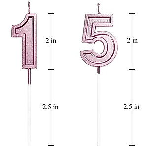 15th & 51st Birthday Candles Cake Numeral Candles Happy Birthday Cake Candles Topper Decoration for Birthday Wedding Anniversary Celebration Supplies (Rose Gold)