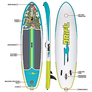 Drift Aero Inflatable Stand Up Paddle Board - SUP Paddle Board & Accessories, Including Pump, Paddle, and More - Native Floral, Adult, 10'8"