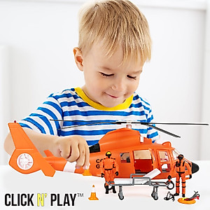 Click N' Play Toy Helicopter Set, Coast Guard Rescue Helicopter for Kids, 13-Piece Play Set Including Coast Guard Action Figures & Accessories, Orange